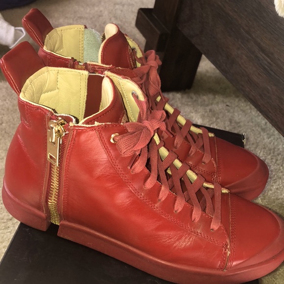 Diesel | Shoes | Mens Diesel Red Snentish Hightop Sneakers | Poshmark